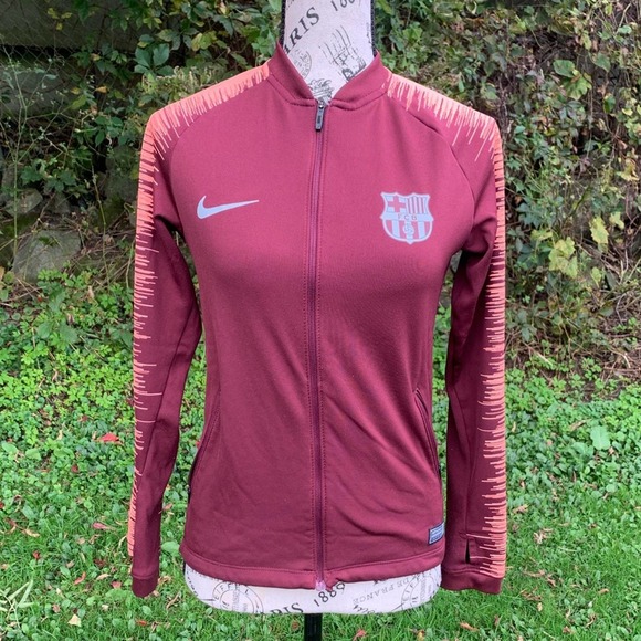 Nike | Tops | Nike Dri Fit Fc Barcelona Maroon And Orange Zip Up ...